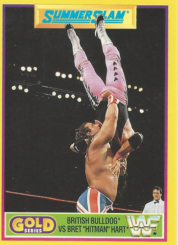 WWF Merlin Gold Series 2 1992 Trading Cards Bret Hart vs British Bulld ...